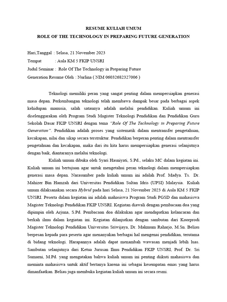 Nurlina - Resume Kuliah Umum Dan Workshop | PDF | Komputer