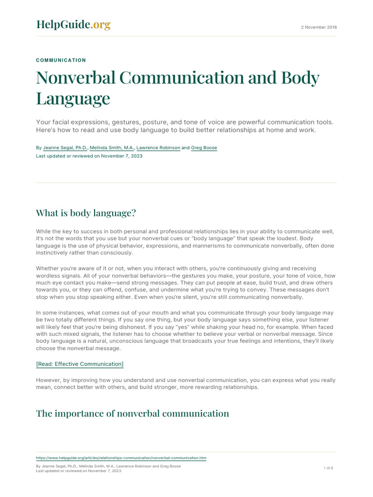 Understanding Nonverbal Communication | PDF | Self-Improvement