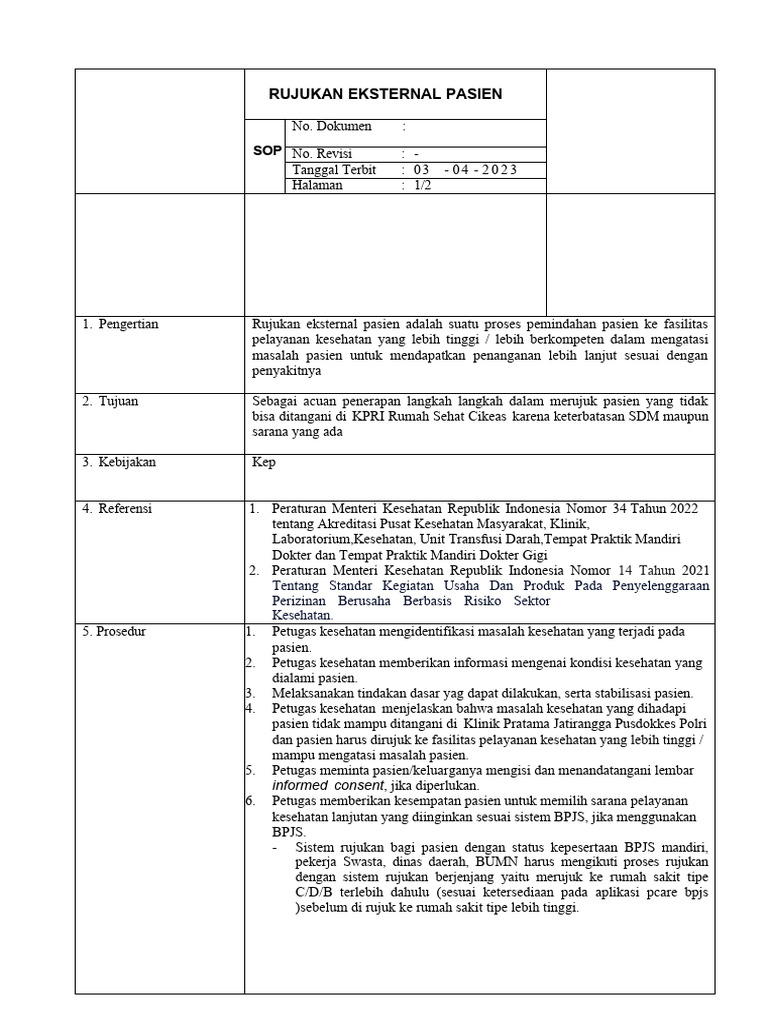 SOP Rujukan RUMAH SAKIT | PDF