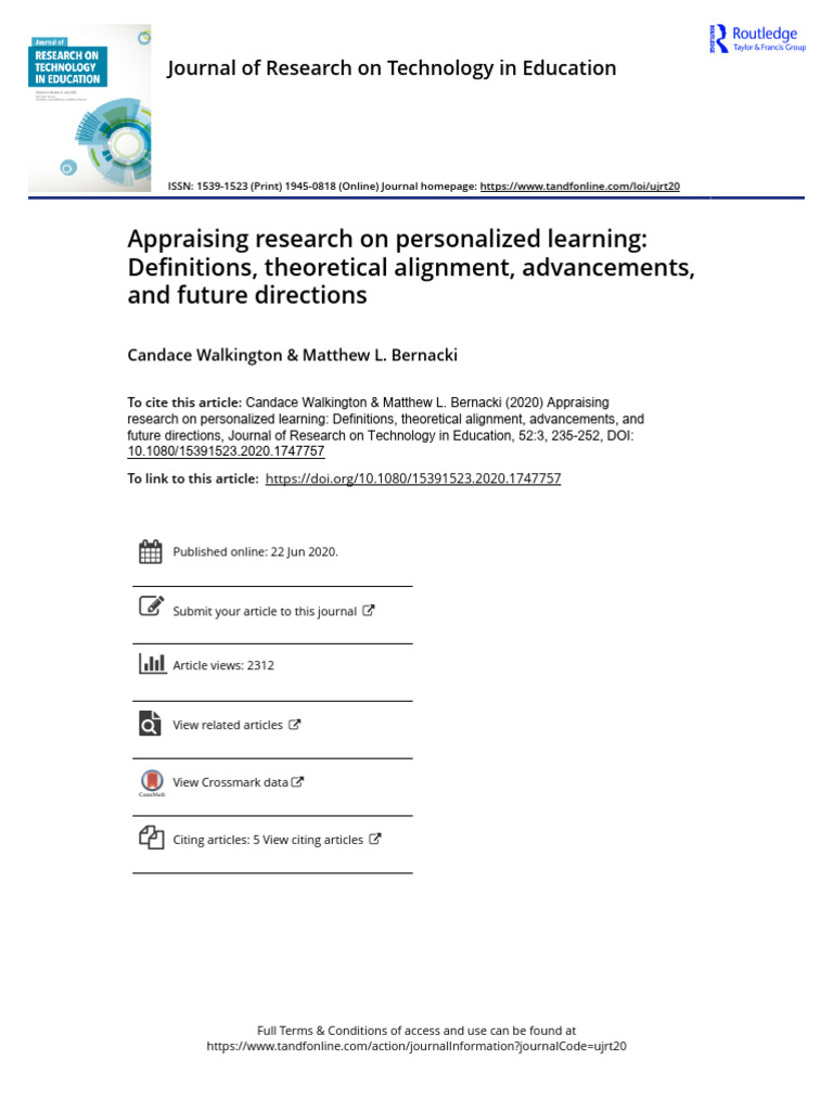 Appraising Research On Personalized Learning Definitions Theoretical Alignment Advancements and ...