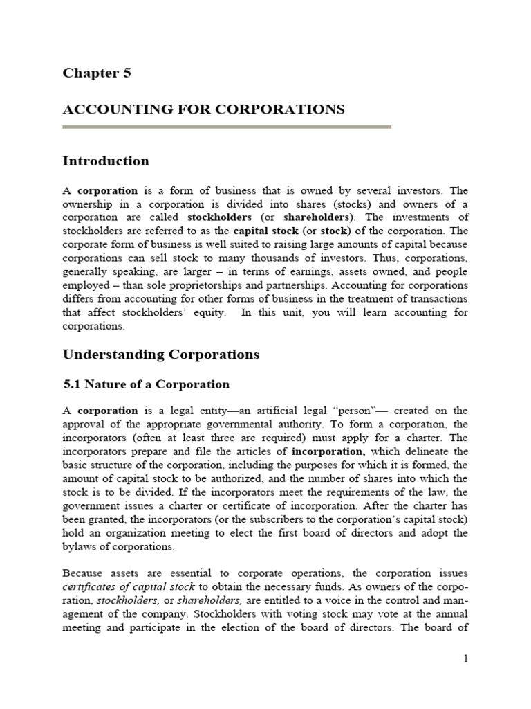 Accounting II - Chapter 5, Accounting For Corporation | PDF