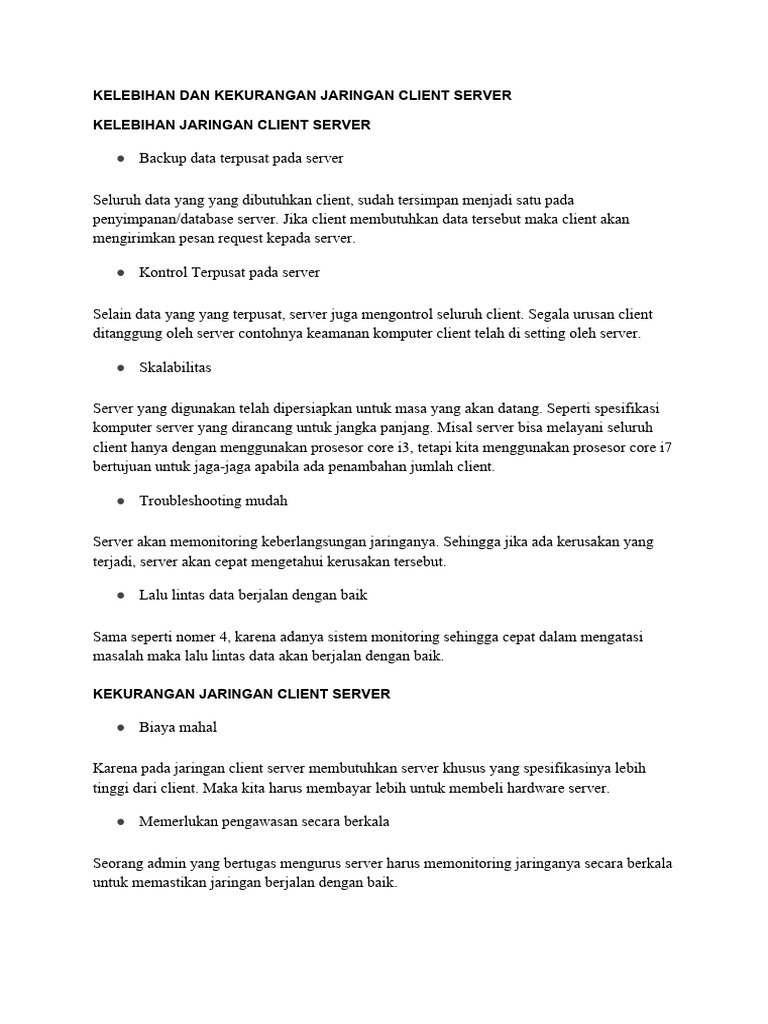 Kelebihan Dan Kekurangan Jaringan Client Server | PDF