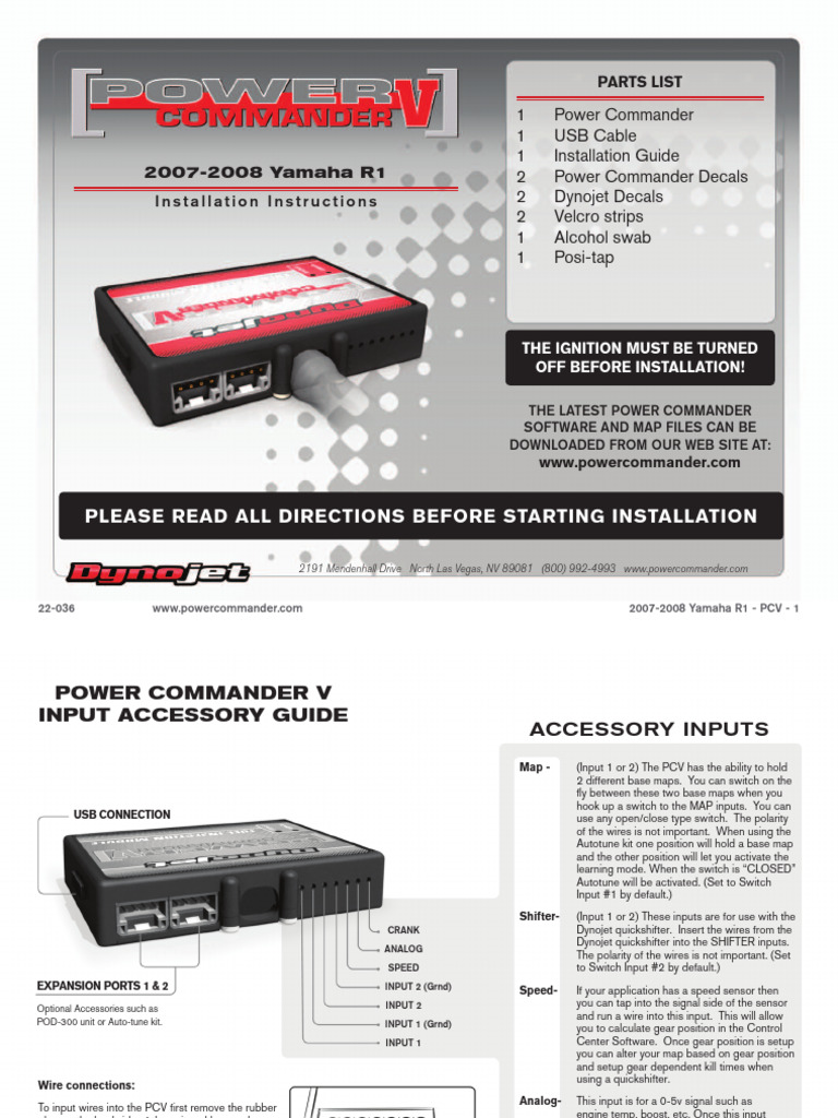 Instalacion Power Commander R1 2007 2008 | PDF | Throttle | Electrical ...