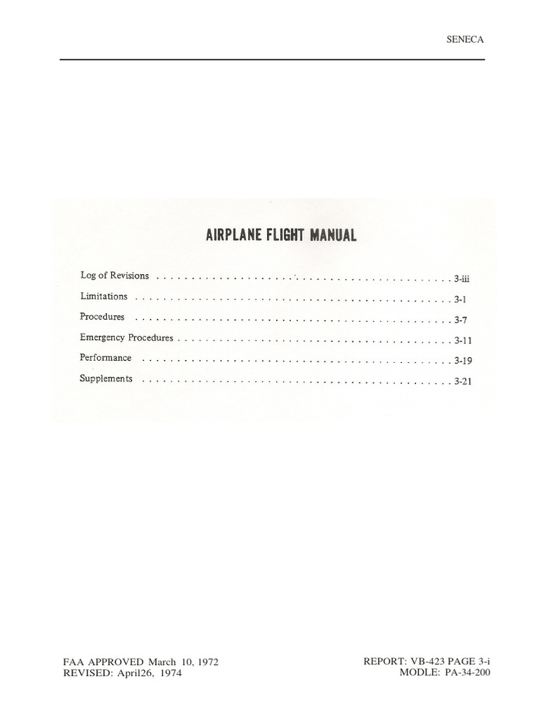 Seneca 200 Chap 3 Airplane Flight Manual | PDF