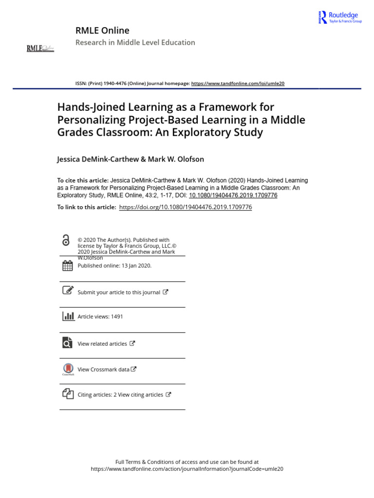 Hands Joined Learning As A Framework For Personalizing Project Based Learning in A Middle Grades ...