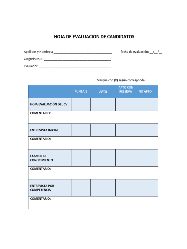 Hoja de Evaluacion de Candidatos | PDF