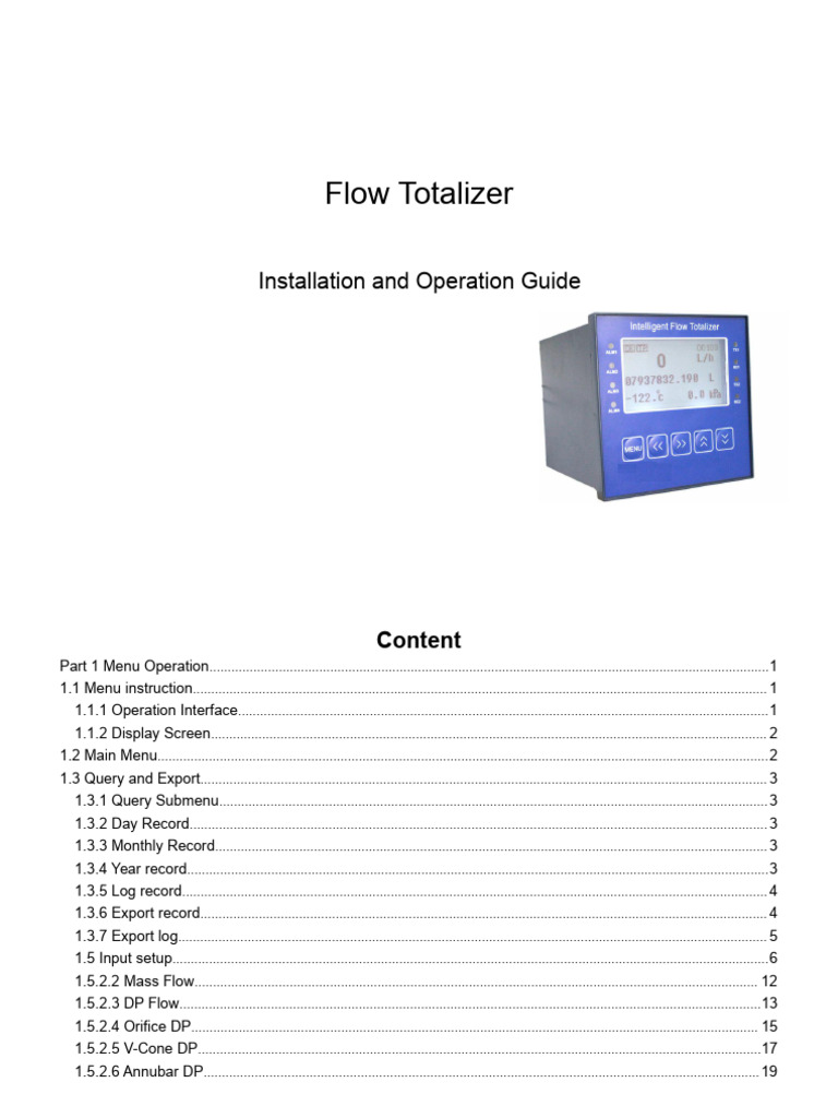 Flow Totalizer Operation Manual | PDF