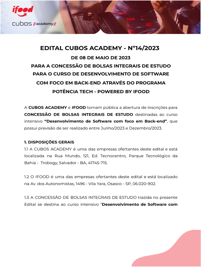 Edital - Ifood + Cubos Academy (Ifood 1000) | PDF | Sistema operacional | Internet