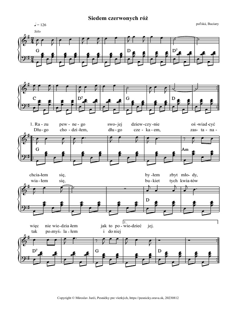 Siedem Czerwonych Roz PL Akordeon | PDF