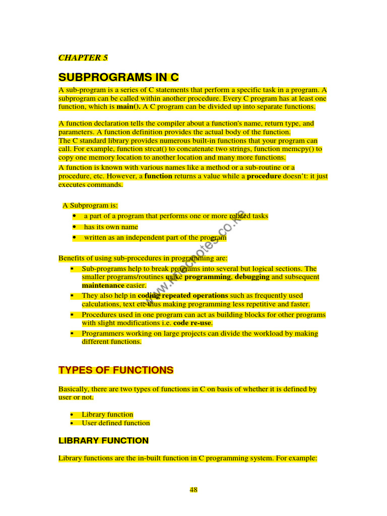 Subprograms in C | PDF