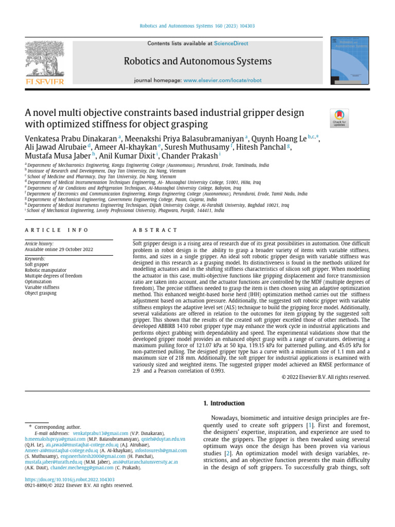 A Novel Multi Objective Constraints Based Industrial Gripper Design ... A Novel Multi Objective Constraints Based Industrial Gripper Design ...