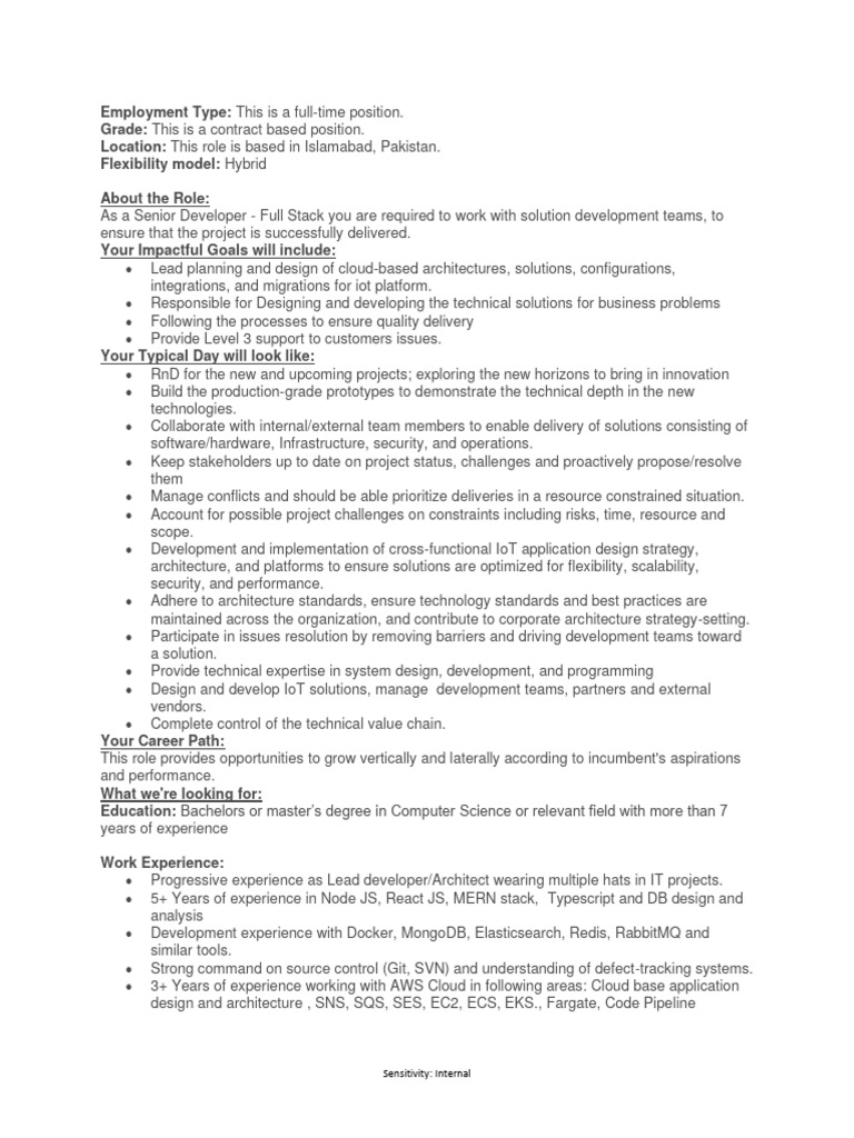 JD - Full Stack Developer | PDF JD - Full Stack Developer | PDF