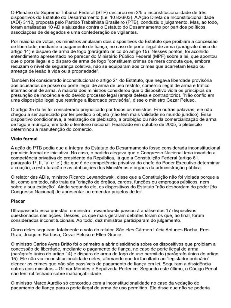 STF Declara Inconstitucionalidade de Três Dispositivos Do Estatuto Do ... STF Declara Inconstitucionalidade de Três Dispositivos Do Estatuto Do ...