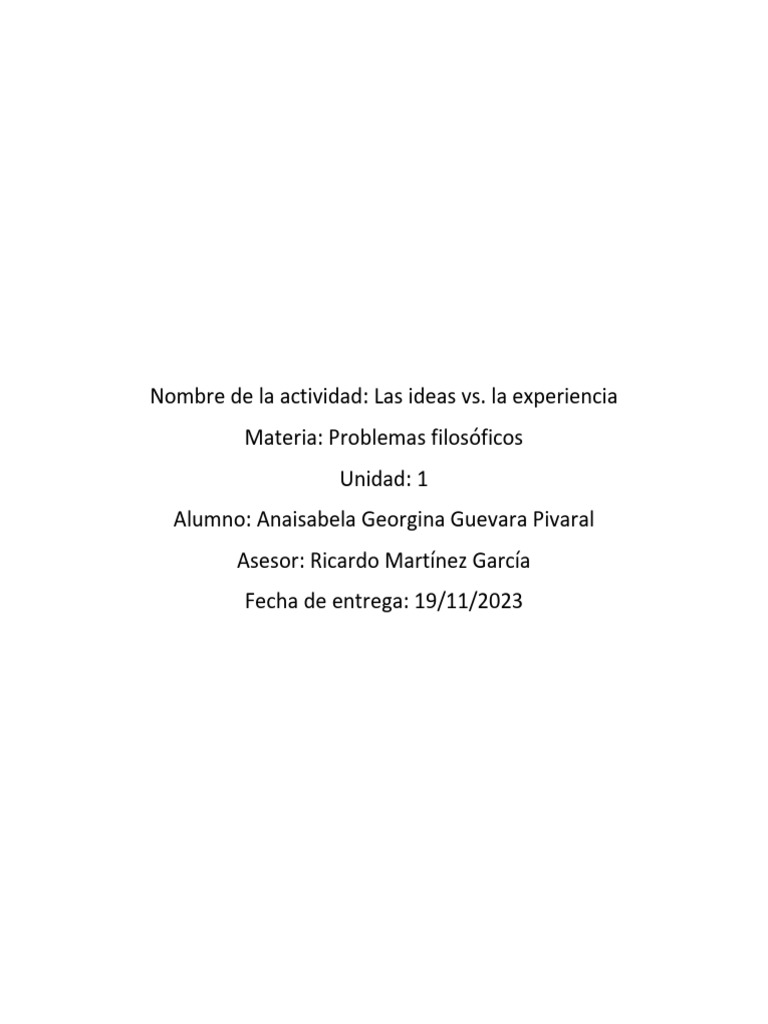 Act 3 U1 Las Ideas Vs La Experiencia | PDF