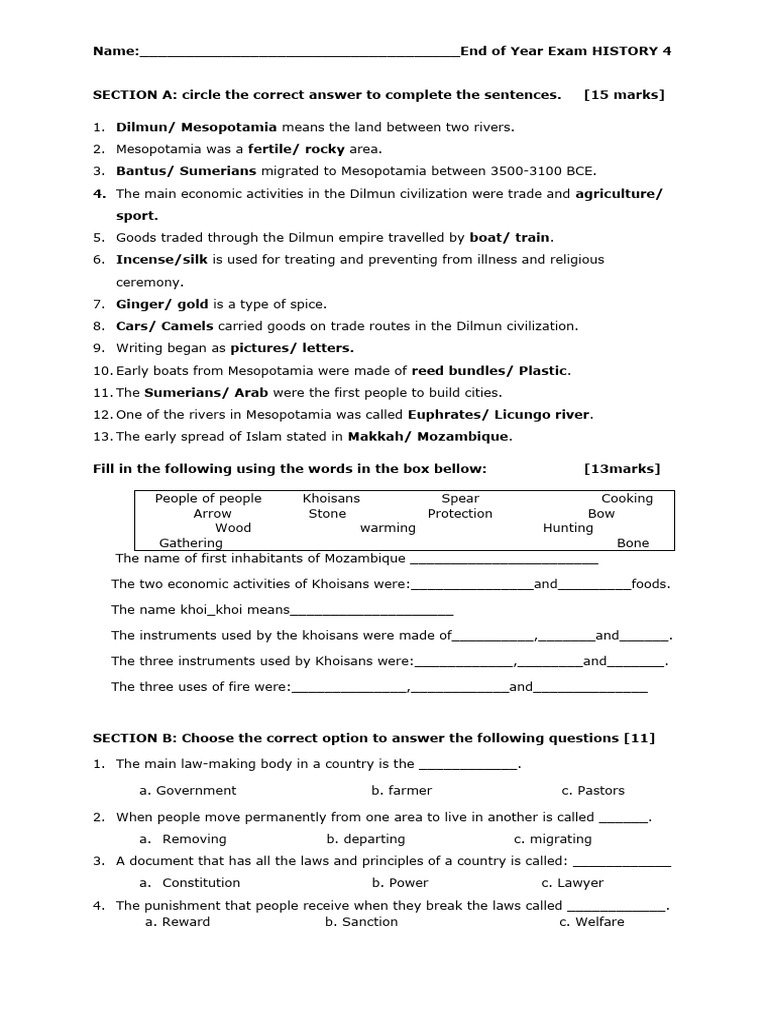 Hist 4 End of Year Exam 2023 | Download Free PDF | Mozambique