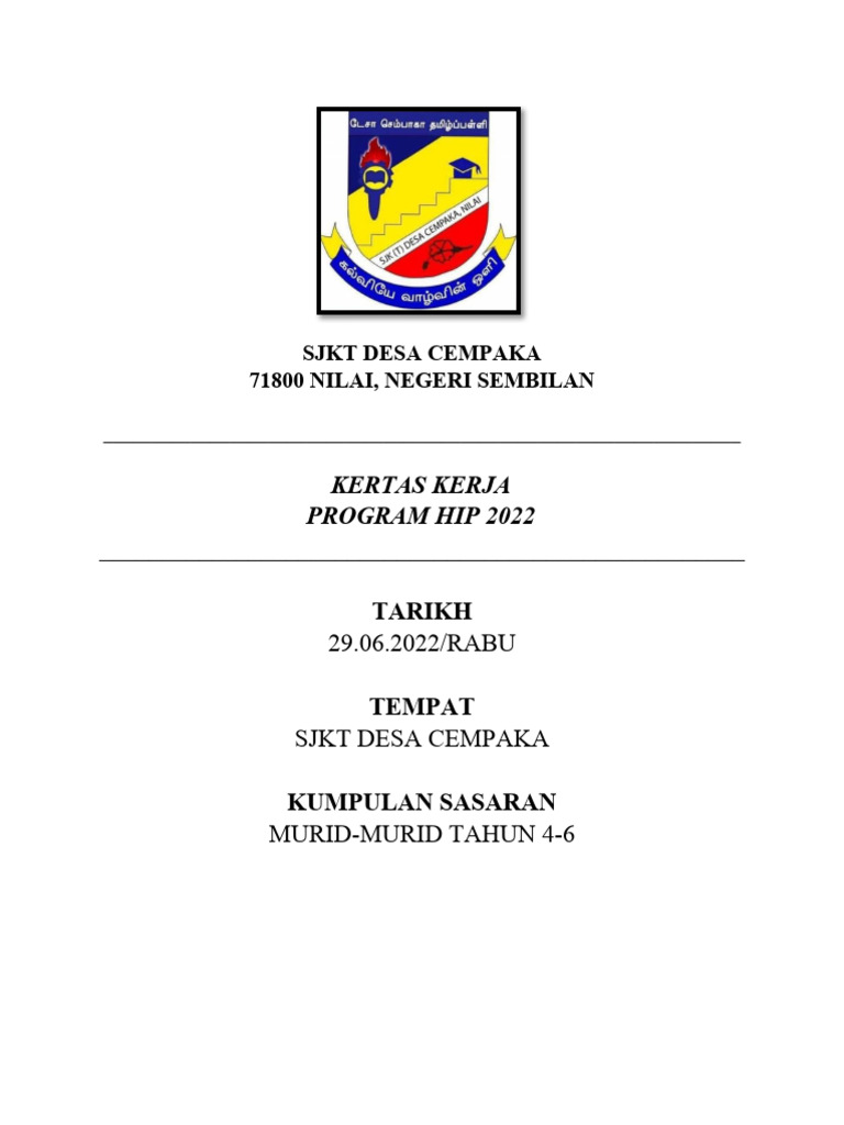 Program HIP untuk Murid SJKT Cempaka | PDF
