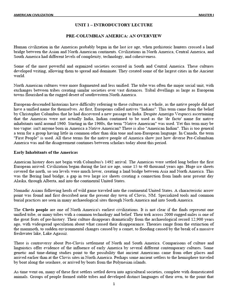 UNIT 1 - Pre-Columbian America - An Overview | PDF