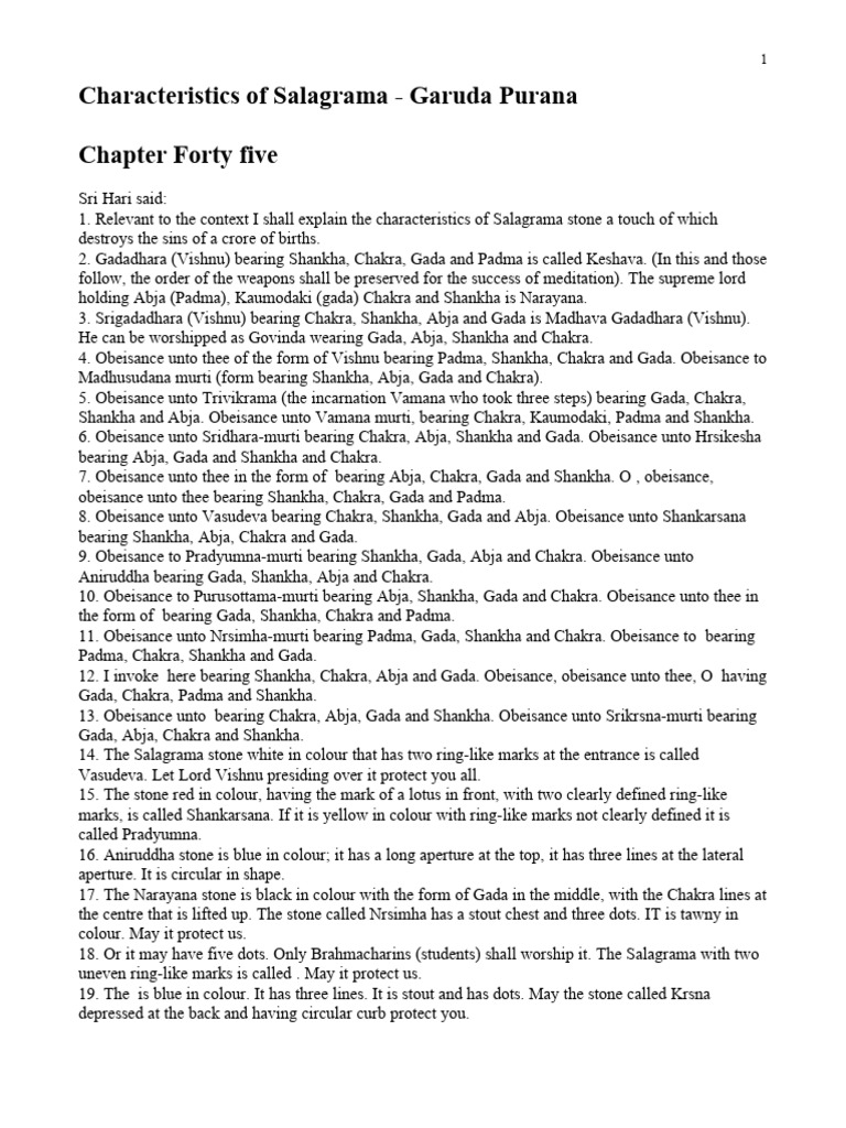 Characteristics of Salagrama - Garuda Purana | PDF | Vishnu | Forms Of ...