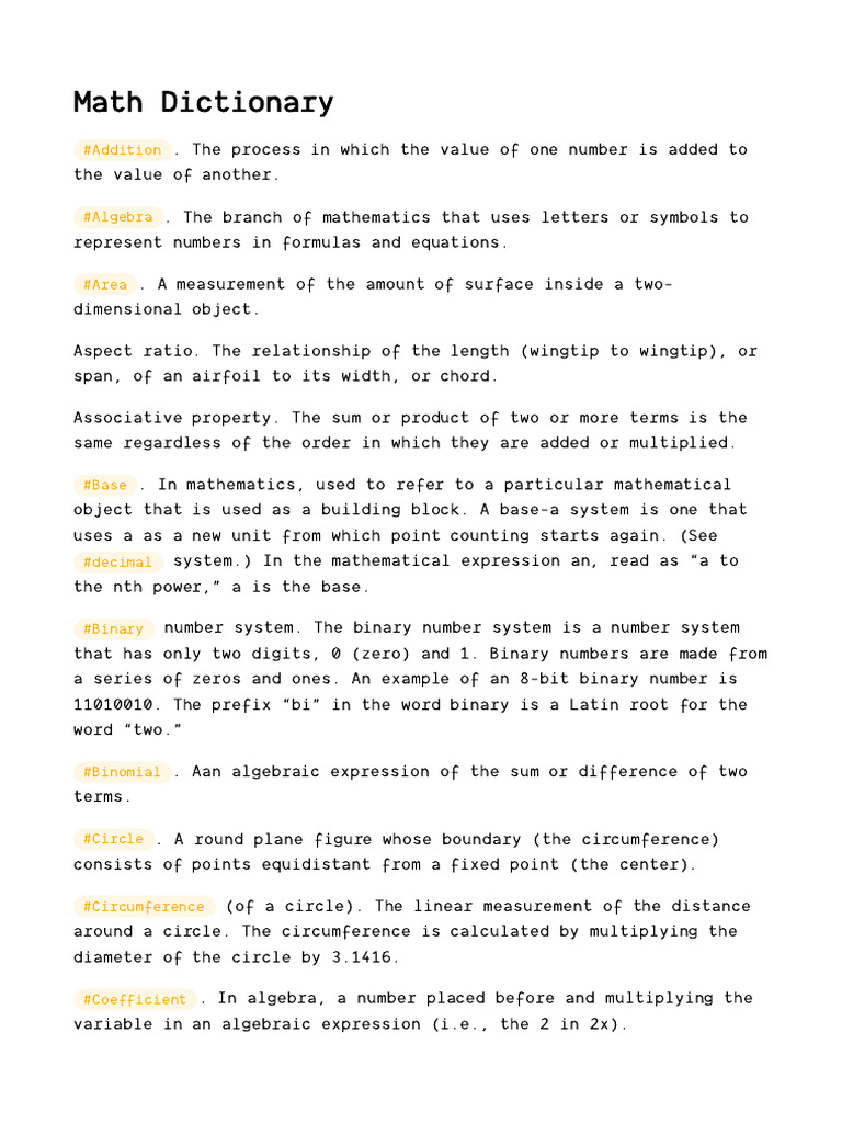 Math Dictionary For EASA Module 1 Study | PDF | Numbers | Division ...