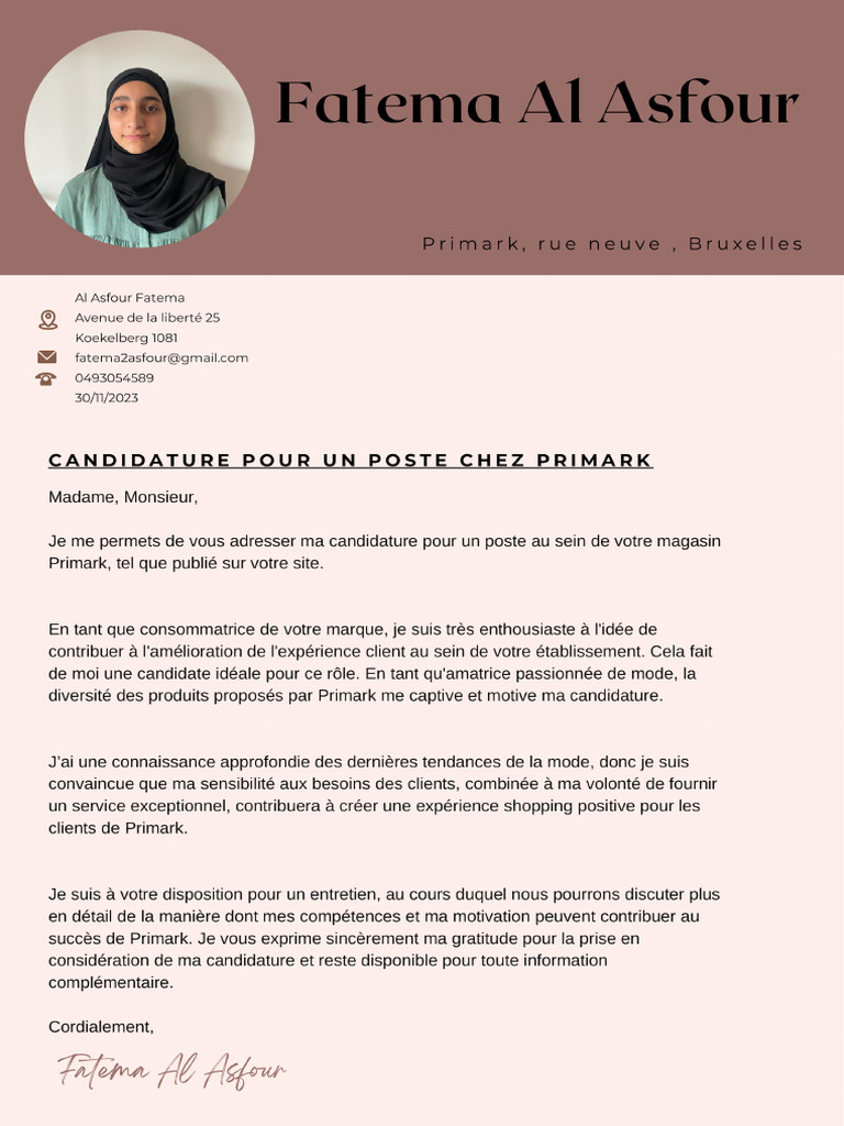 Lettre de Motivation Primark | PDF