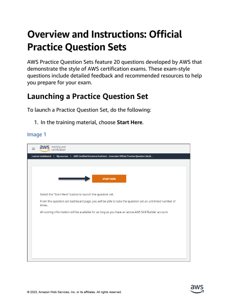 AWS Exam Preparation Official Practice Question Sets Overview and Instructions | PDF
