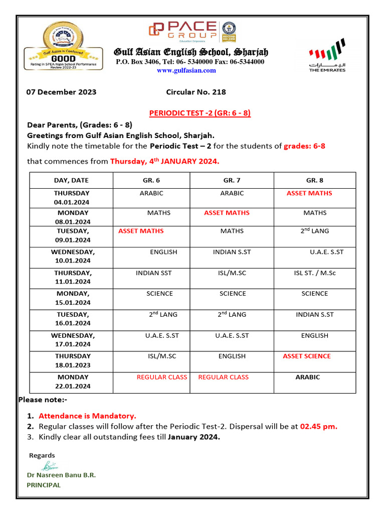 Periodic Test 2 Schedule for Grades 6-8 | PDF