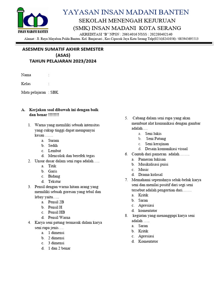 Soal SBK Kls 10 ASAS | PDF