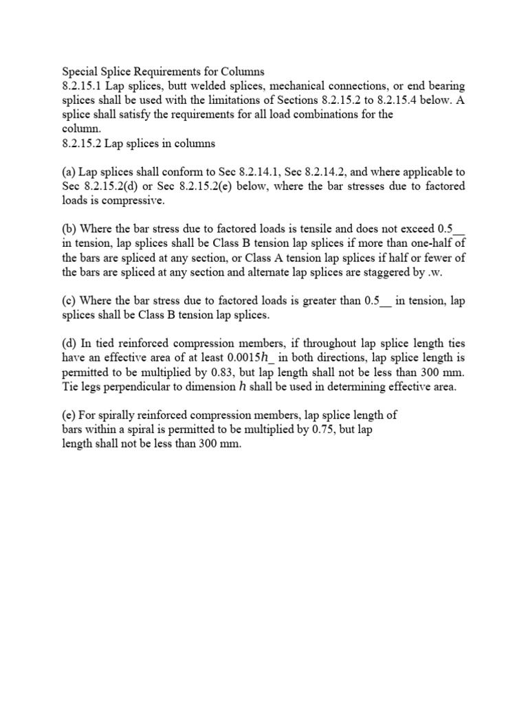 Lap Splice or Lap Length According To BNBC | PDF