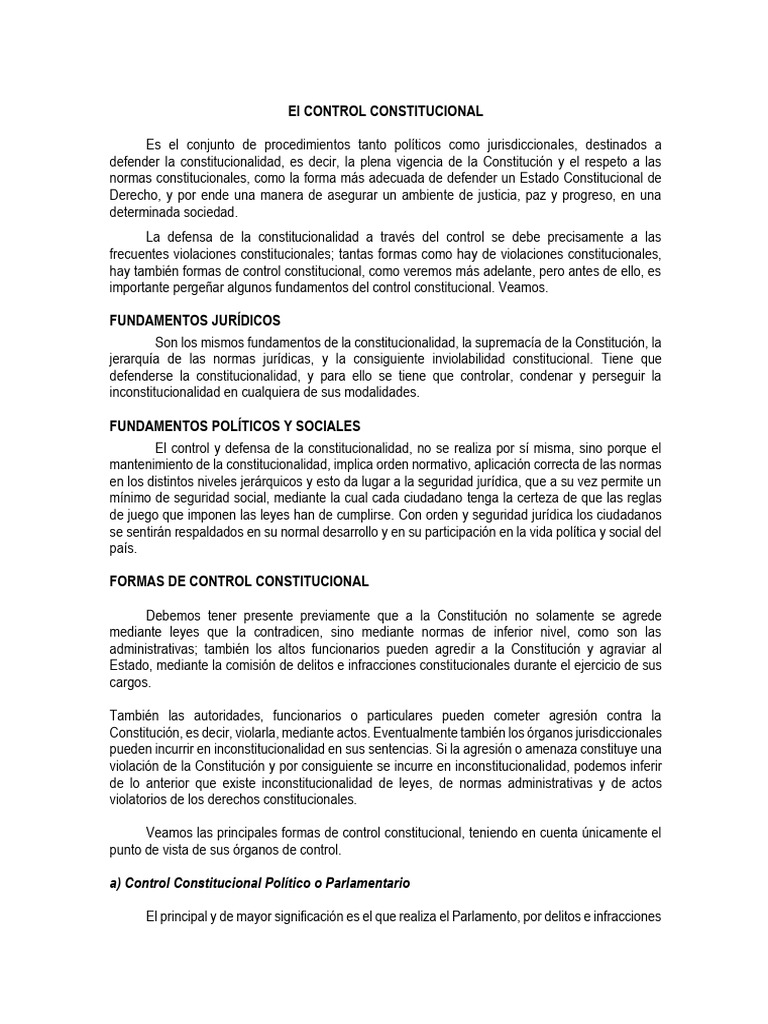 El CONTROL CONSTITUCIONAL | PDF | Constitución | Jurisdicción