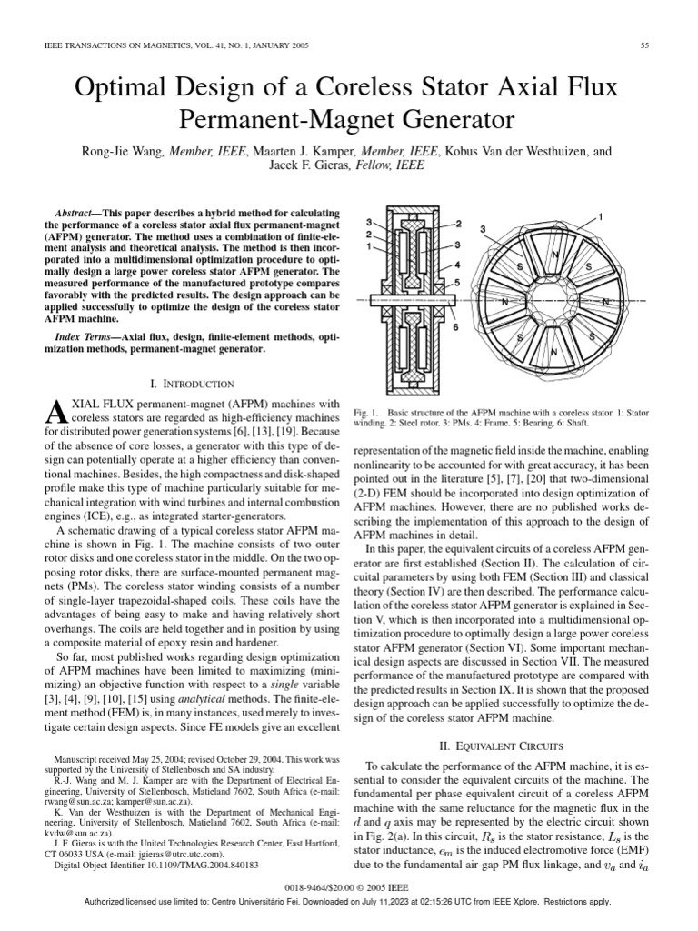 Optimal Design of A Coreless Stator Axial Flux Permanent-Magnet Generator | PDF