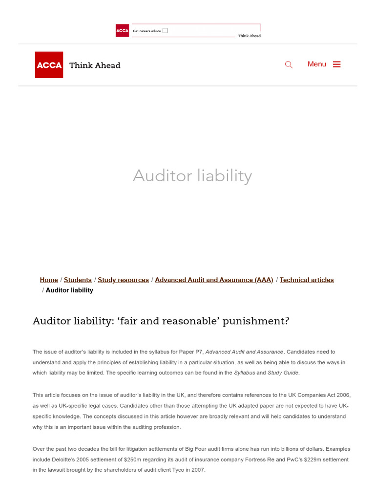 Auditor Liability - ACCA Global | PDF