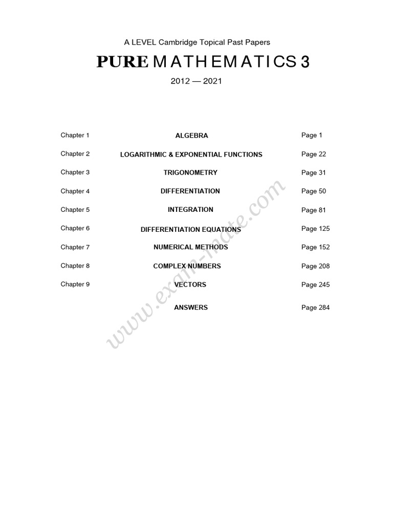 Pure Mathematics 3: A Level Topical | PDF | Exponential Function | Algebra