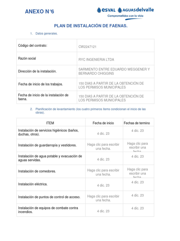 Anexo 6 - Plan de Instalación de Faena | PDF