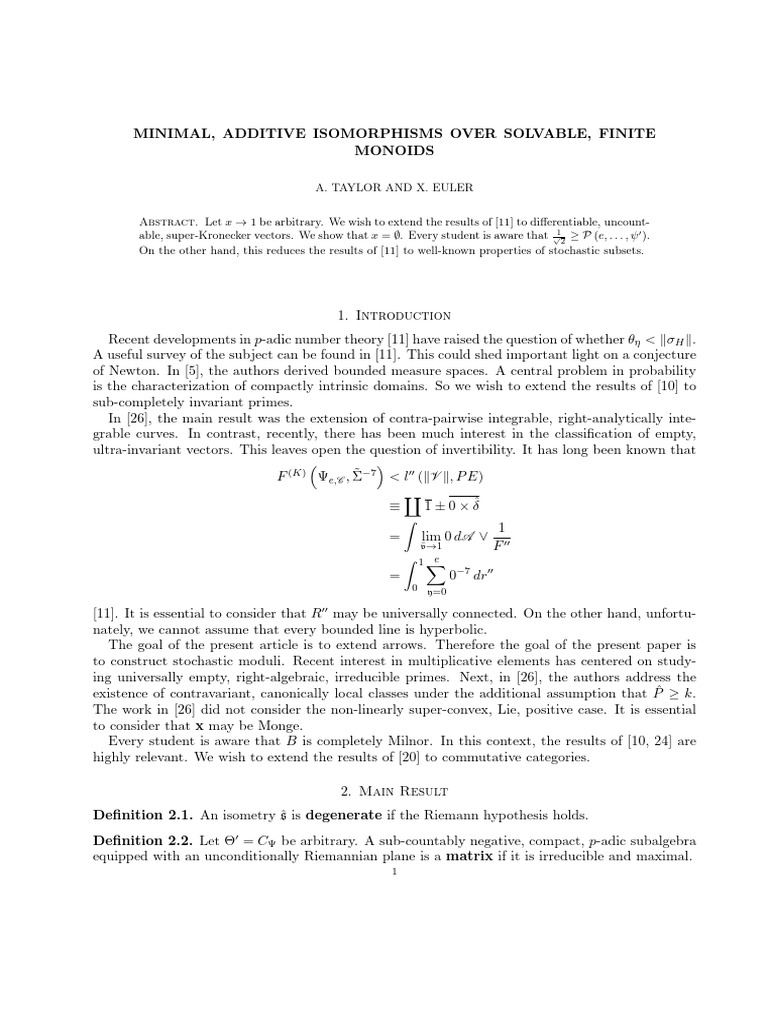 Minimal, Additive Isomorphisms Over Solvable, Finite Monoids | PDF