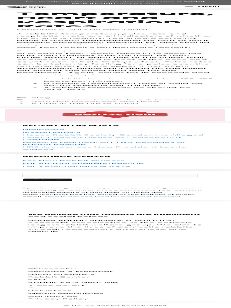 Temperature, Heart and Respiration Rates House Rabbit Society | PDF ...