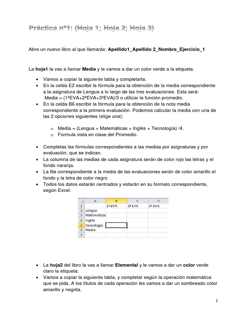 Práctica1 - Unidad1 - Hojas123 | PDF | Color | Microsoft Excel