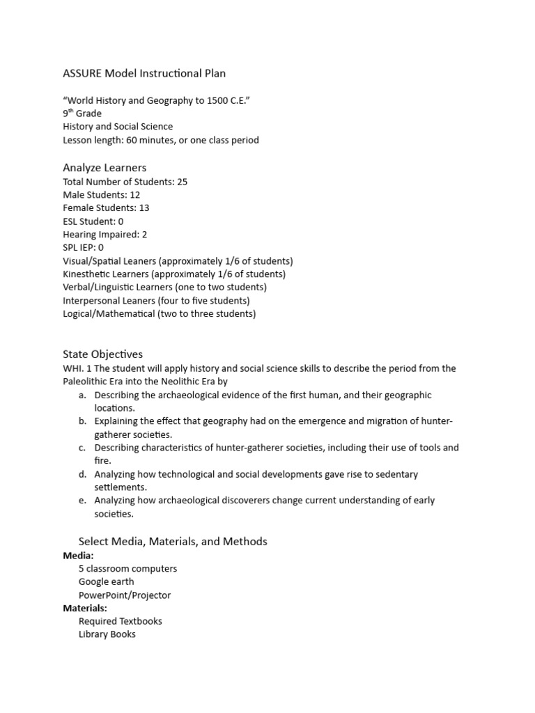 assure model instructional plan | PDF