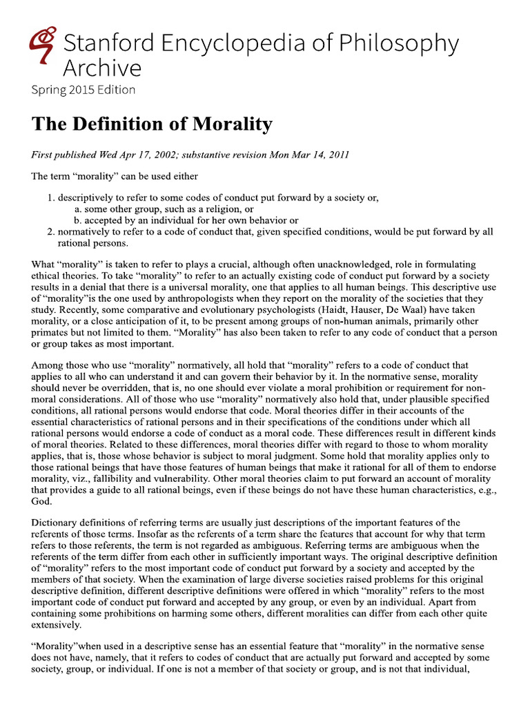 The Definition of Morality (Stanford En.. | PDF