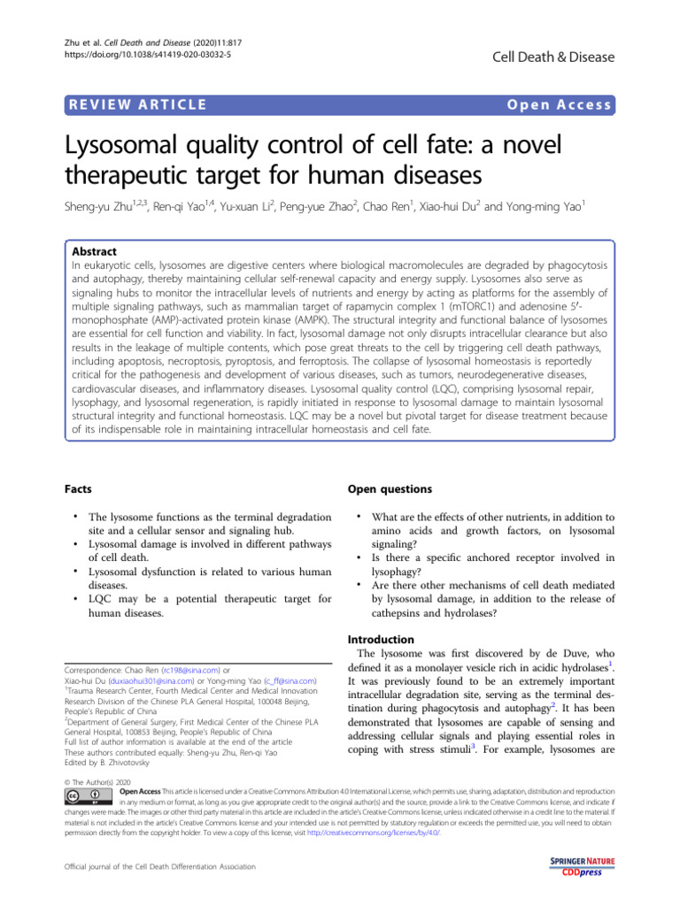 Lysosomal Quality Control of Cell Fate A Novel | PDF