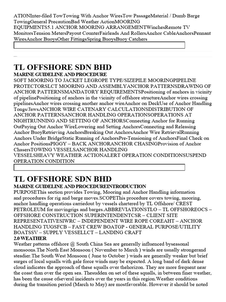 TL Offshore SDN BHD: Marine Guideline and Procedure | PDF | Business | Science & Mathematics
