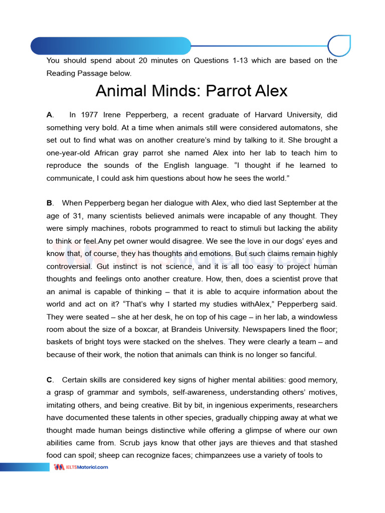 Animal Minds - Parrot Alex | PDF | Chimpanzee | Imitation