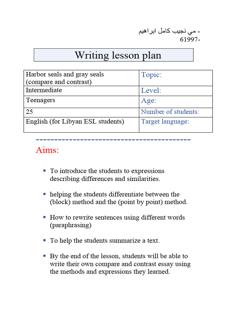 Writing Lesson Plan | PDF