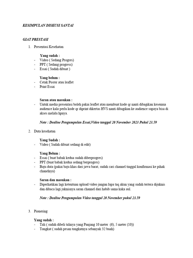 Kesimpulan Diskusi Santai | PDF