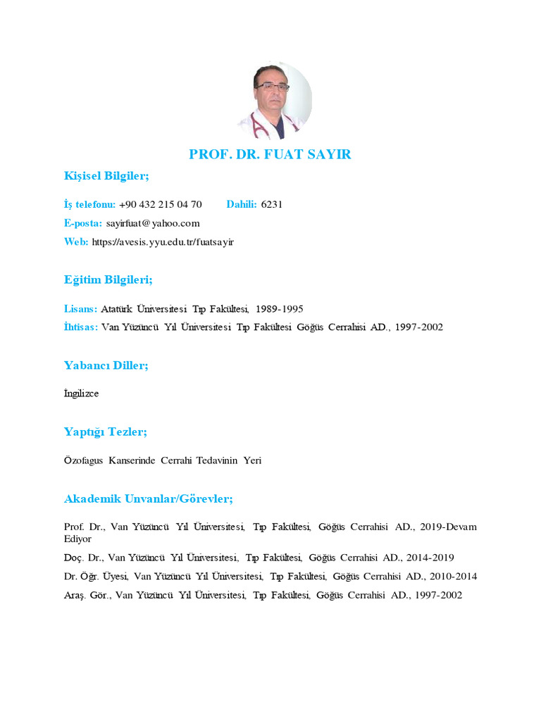 Prof DR Fuat Sayir CV | PDF