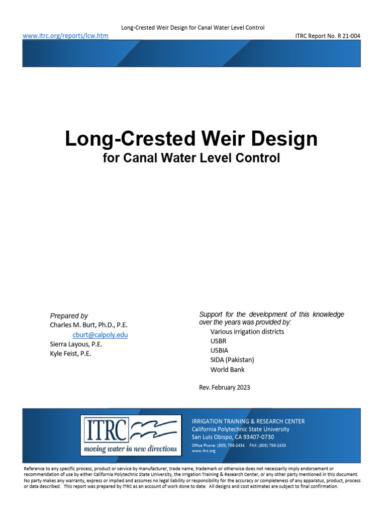 Long-Crested Weir Design: For Canal Water Level Control | PDF