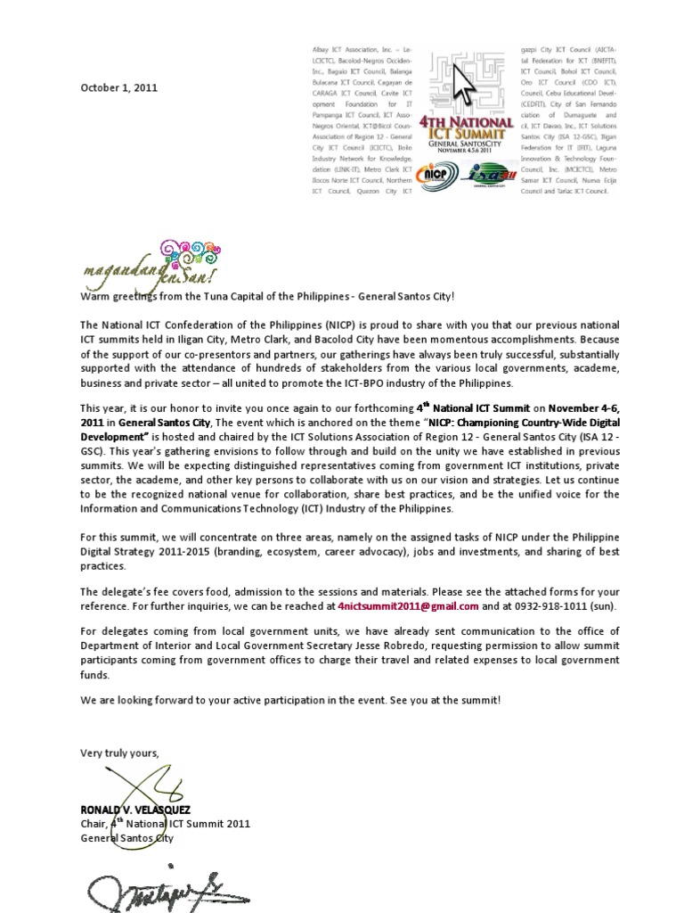 4th National ICT Summit - Letter of Invitation | PDF