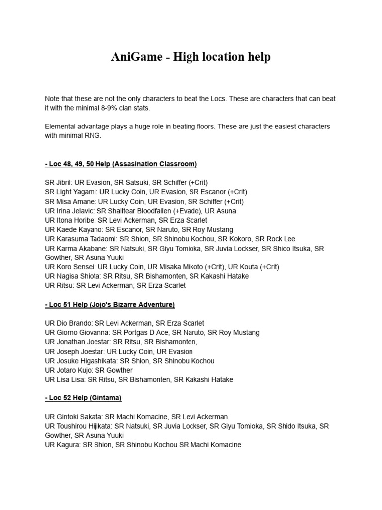 AniGame - How To Beat Locs | PDF | Animated Characters | Anime And Manga