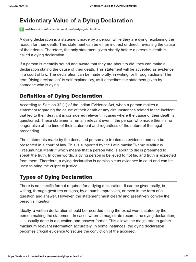 2-Evidentiary Value of A Dying Declaration | PDF | Evidence (Law ...