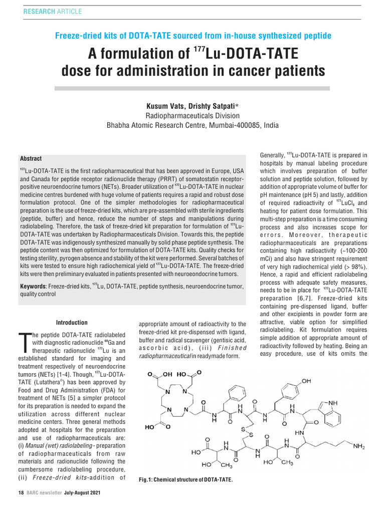 A Formulation of Lu-DOTA-TATE | PDF