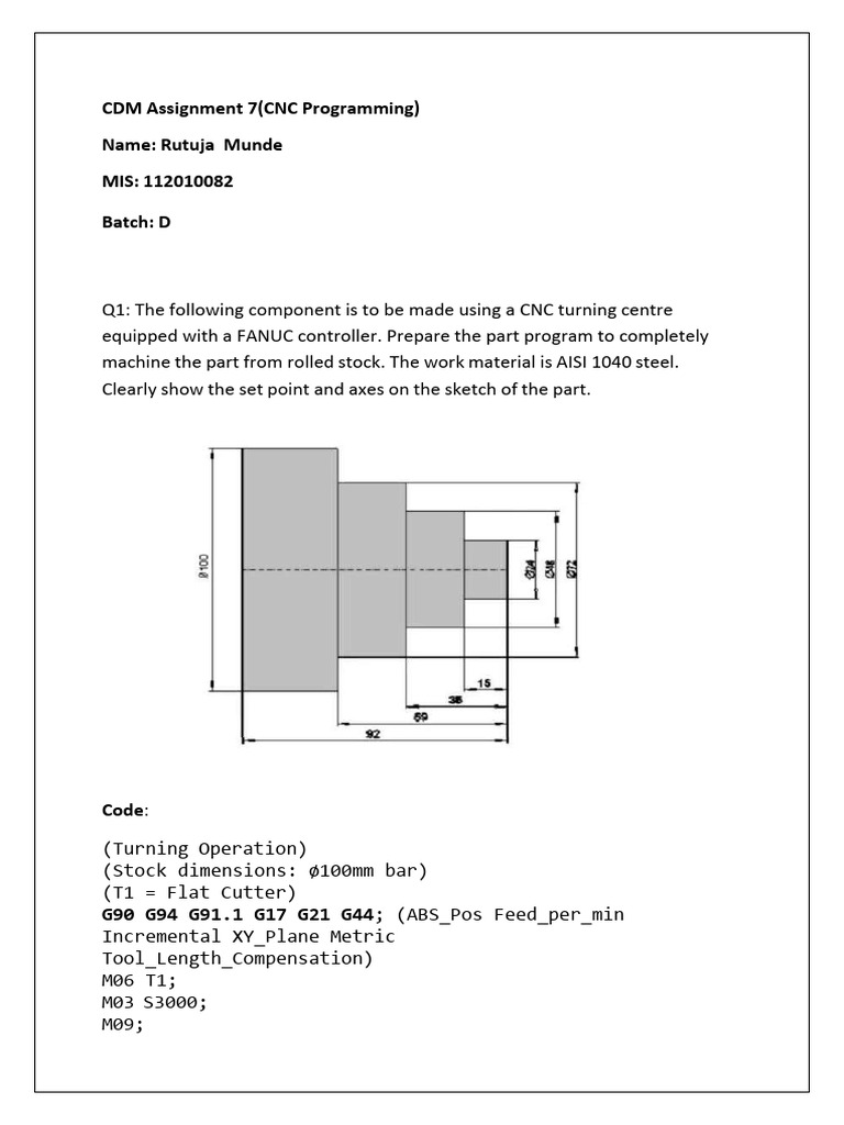 CAM ASSIGNMENT Rutu | PDF | Numerical Control | Metals